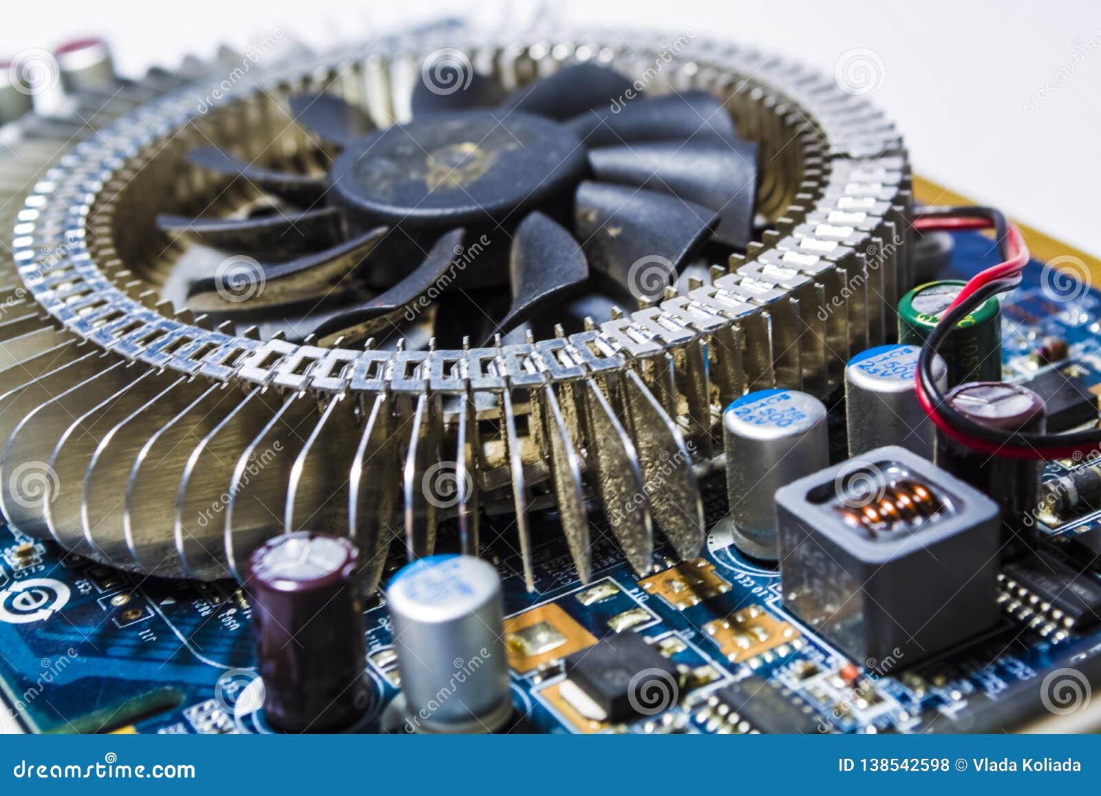 Old Cooler from the Computer. Motherboard of Blue Color. Repair of the ...