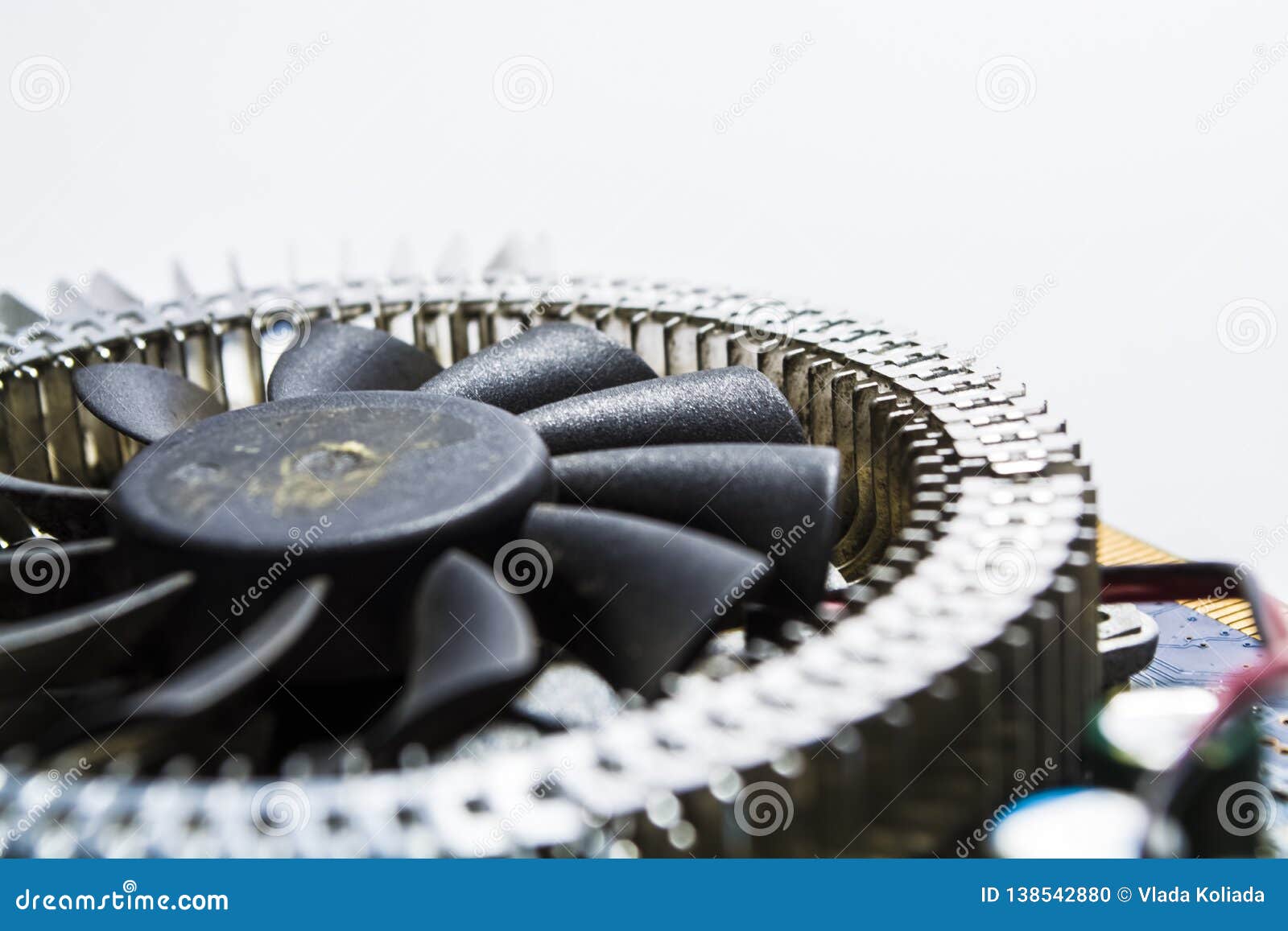 Old Cooler from the Computer. Motherboard of Blue Color. Repair of the ...