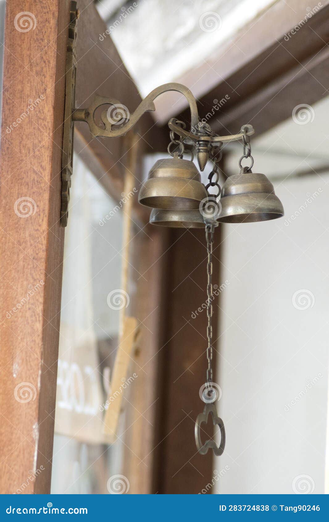 Old Copper Bell on a Wooden Door Stock Photo - Image of retro ...