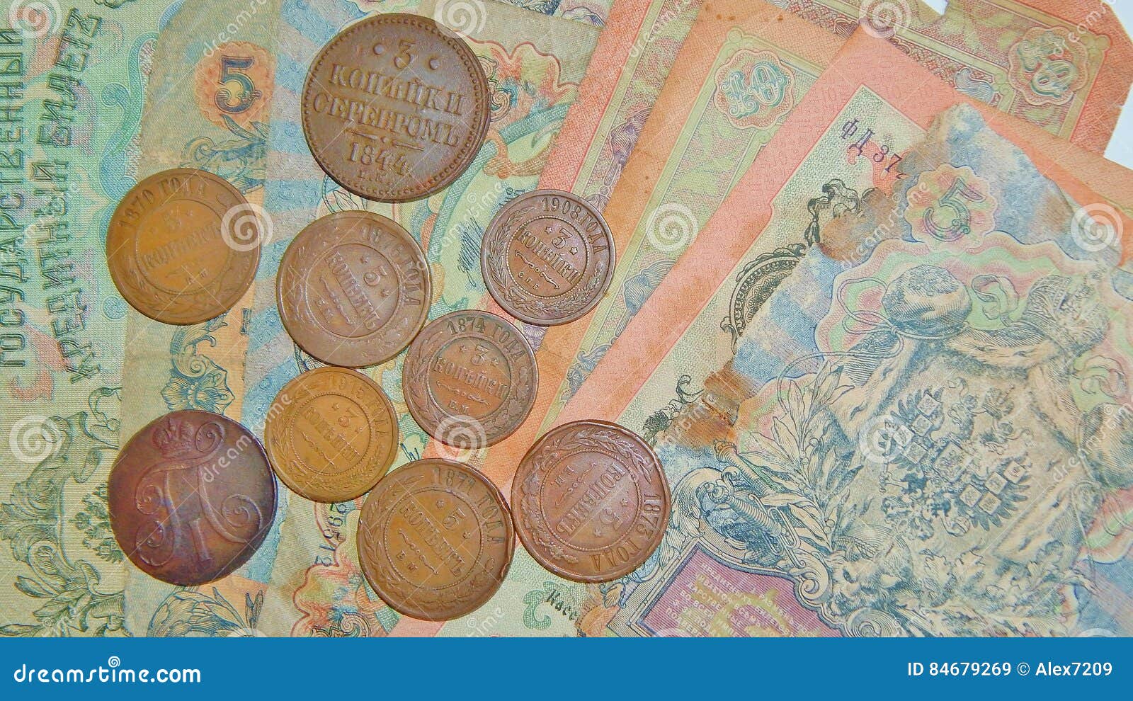 Old Copper Coins on Banknotes Stock Image - Image of imperial ...
