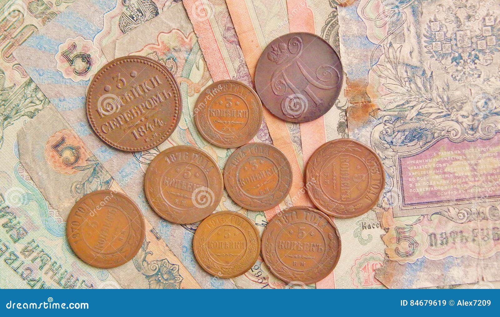 Old Copper Coins on Banknotes Stock Image - Image of kopek, isolated ...