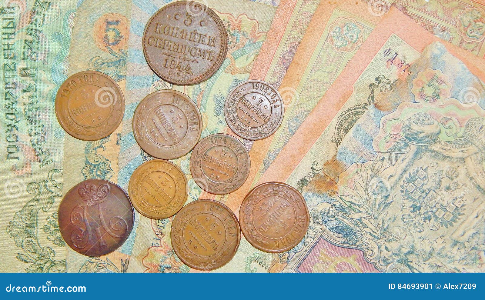 Old Copper Coins on Banknotes Stock Image - Image of national ...