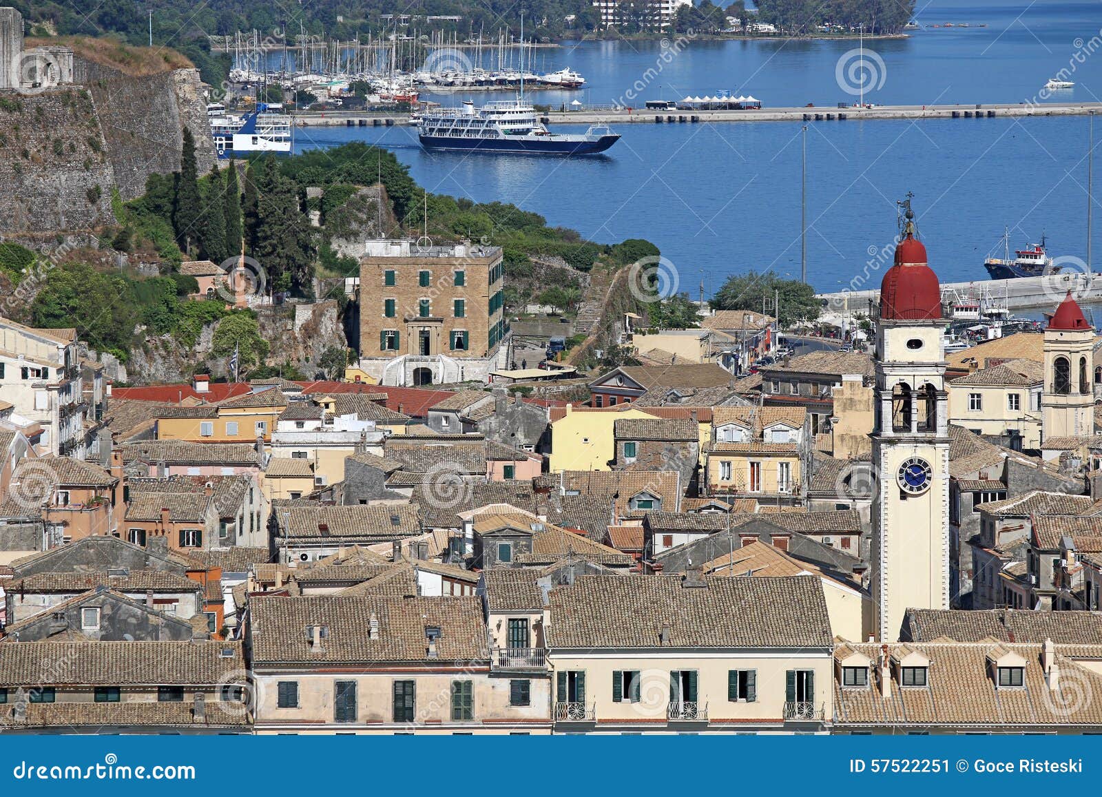 Old Corfu town with port stock image. Image of marina - 57522251