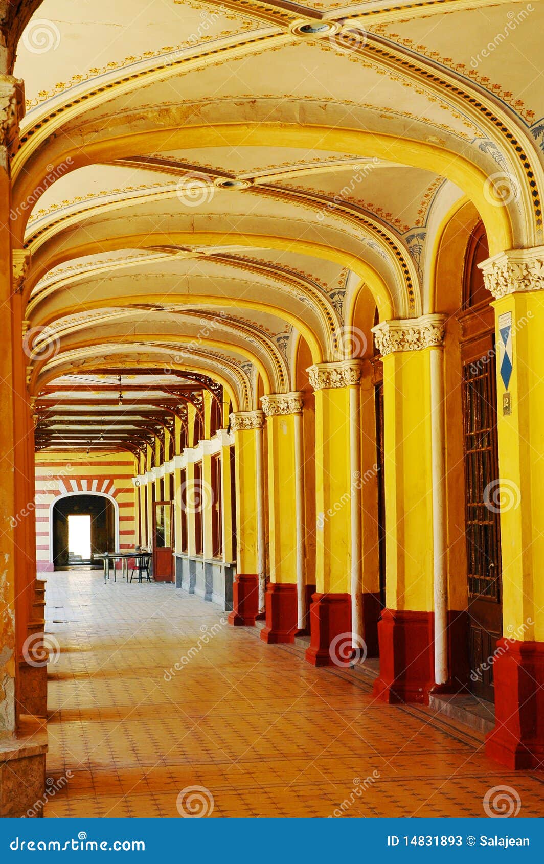 Old corridor stock image. Image of infinite, dark, door - 14831893