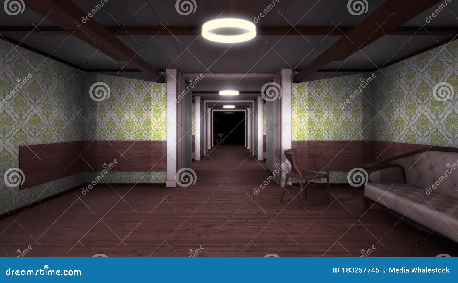 Old Corridor with Dark End. Animation Stock Illustration - Illustration ...