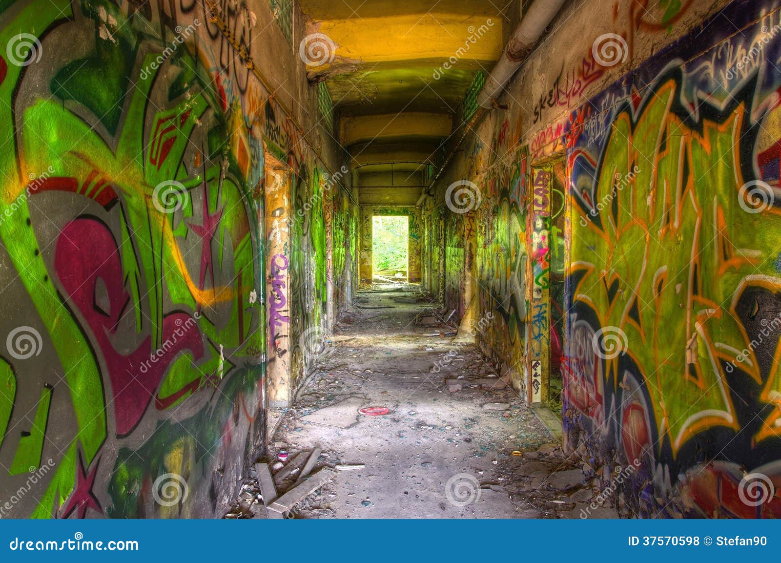 Old corridor with graffiti stock photo. Image of horror - 37570598
