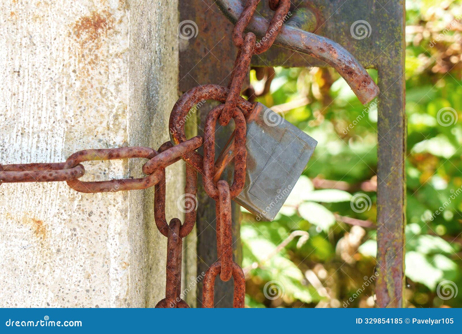 Old Corroded Padlock on a Rusty Chain Hanging on a Closed Garden Gate ...