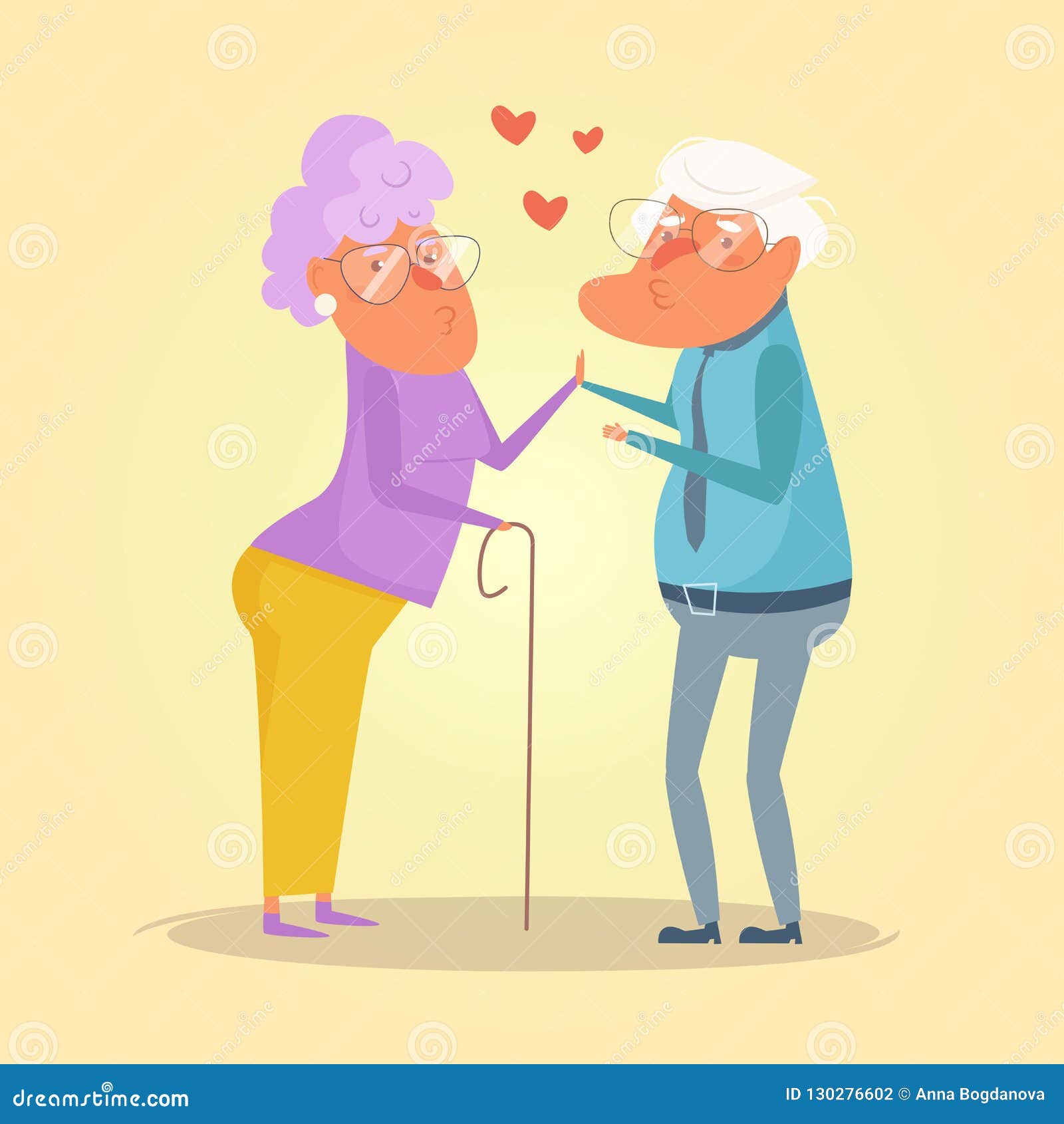 Old Couple Grandma And Grandpa Vector Cartoon Isolated Art Flat Stock