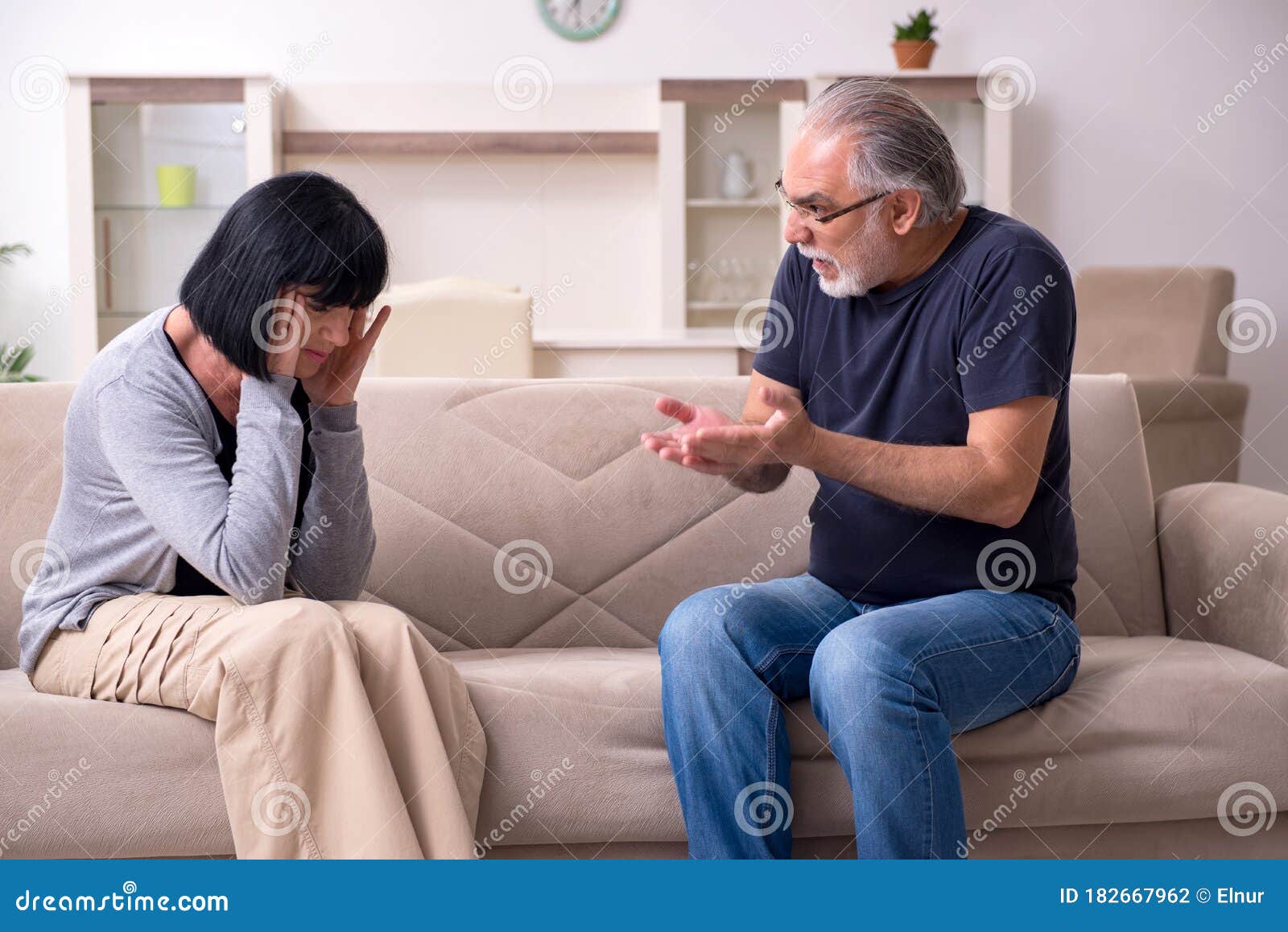 Old Couple Having Argument at Home Stock Photo - Image of family ...
