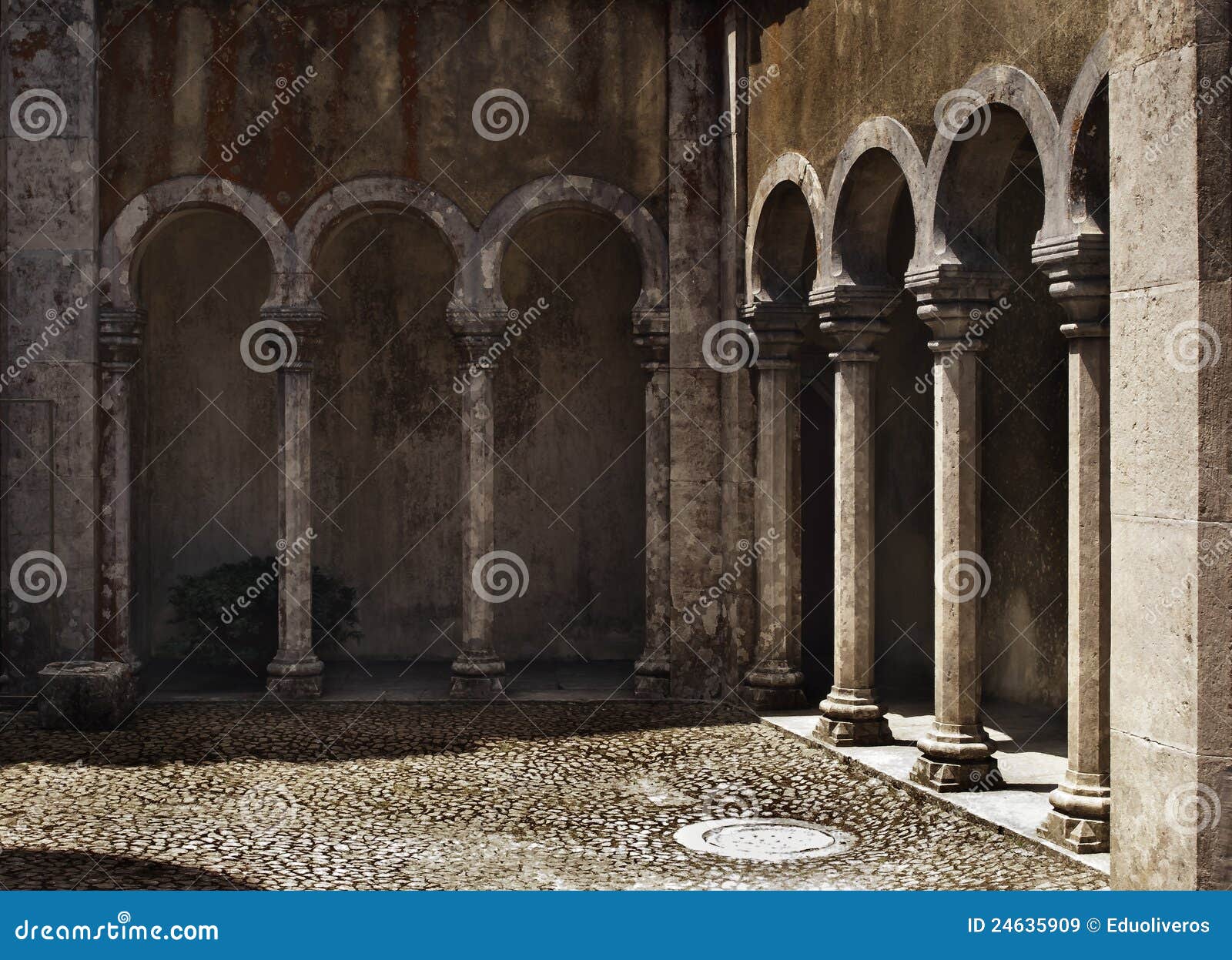 Old courtyard stock image. Image of arches, fontain, stone - 24635909