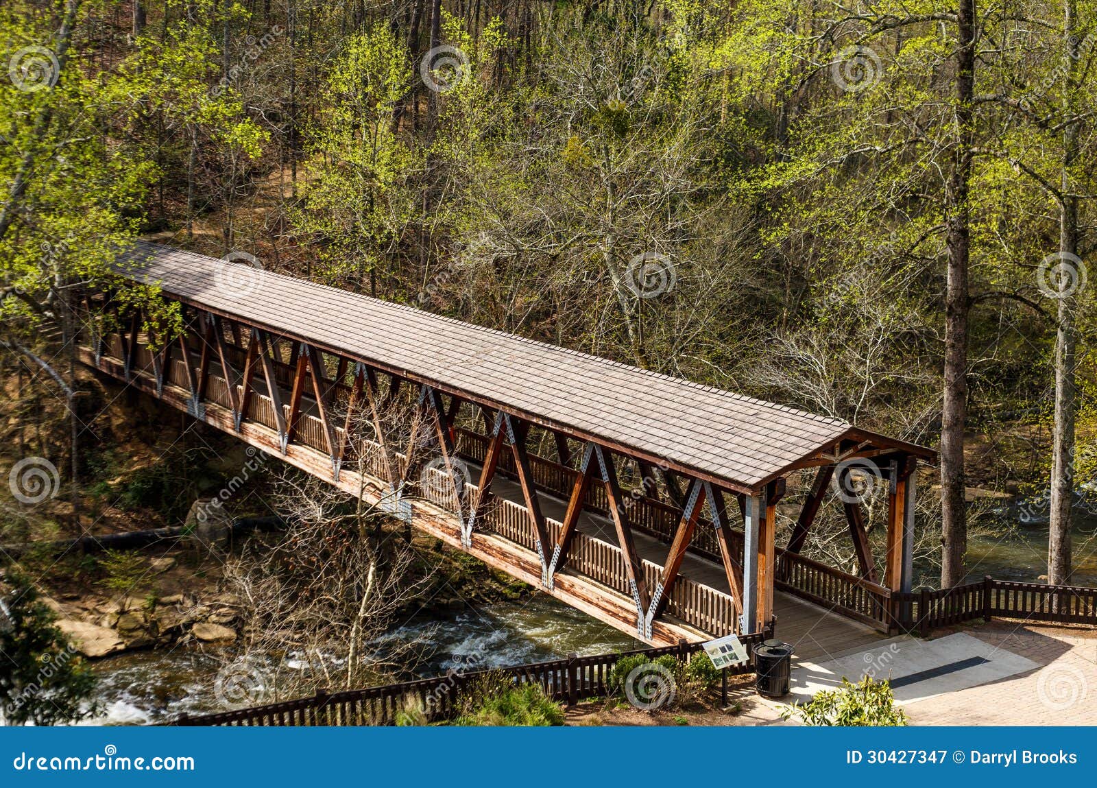 Old Covered Bridge in Spring Forest Stock Image - Image of covered ...