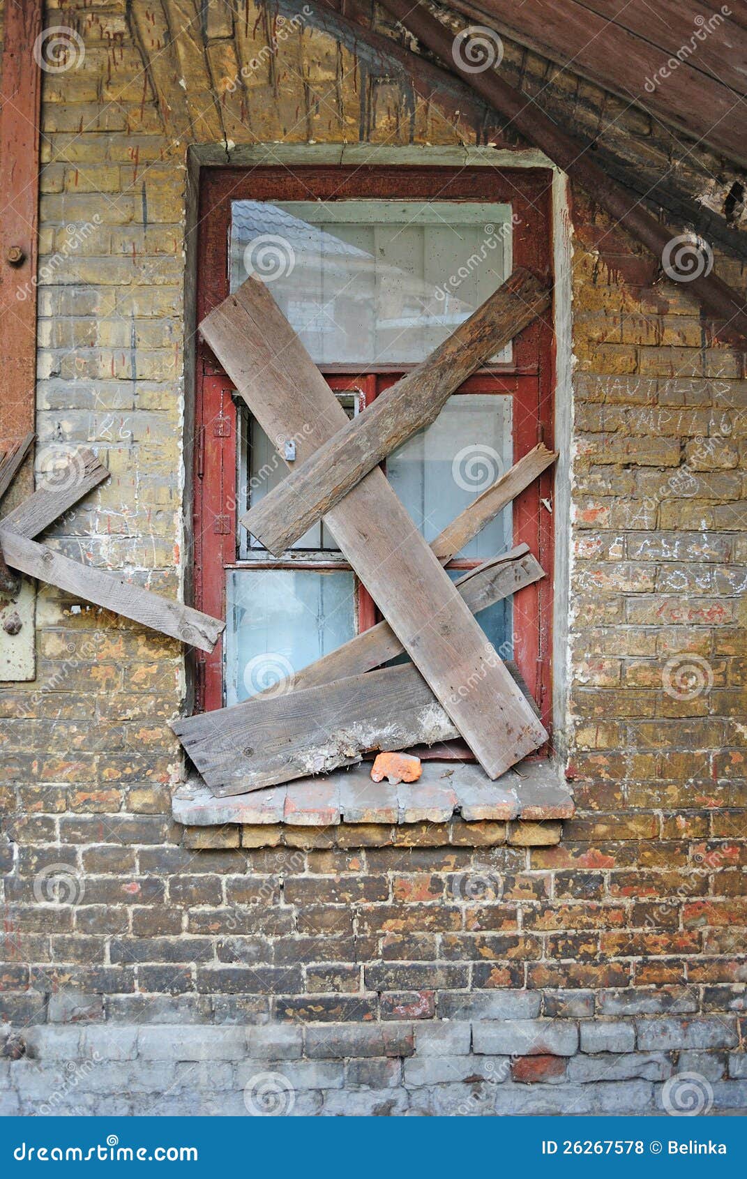 Old Covered Windows in Abandoned Old Brick House Stock Photo - Image of ...