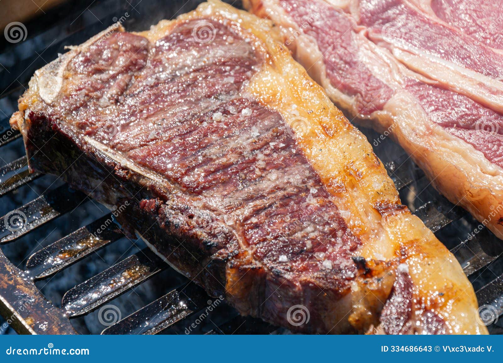 Old Cow Steak Cooking on the Grill. Stock Image - Image of sliced ...