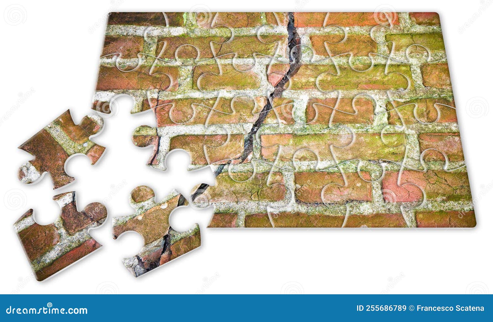 Old Cracked Brick Wall in Jigsaw Puzzle Shape - Concept Image Stock ...