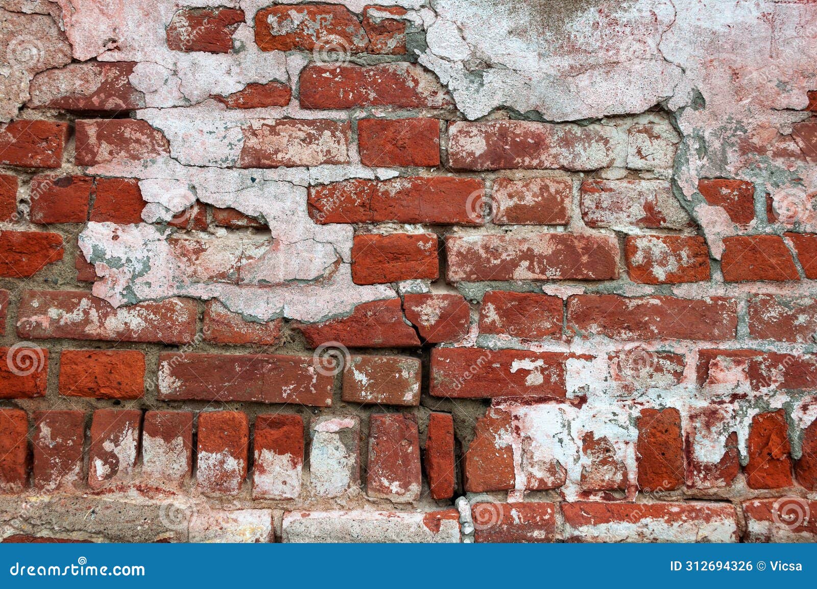 Old cracked red brick wall stock photo. Image of bricks - 312694326