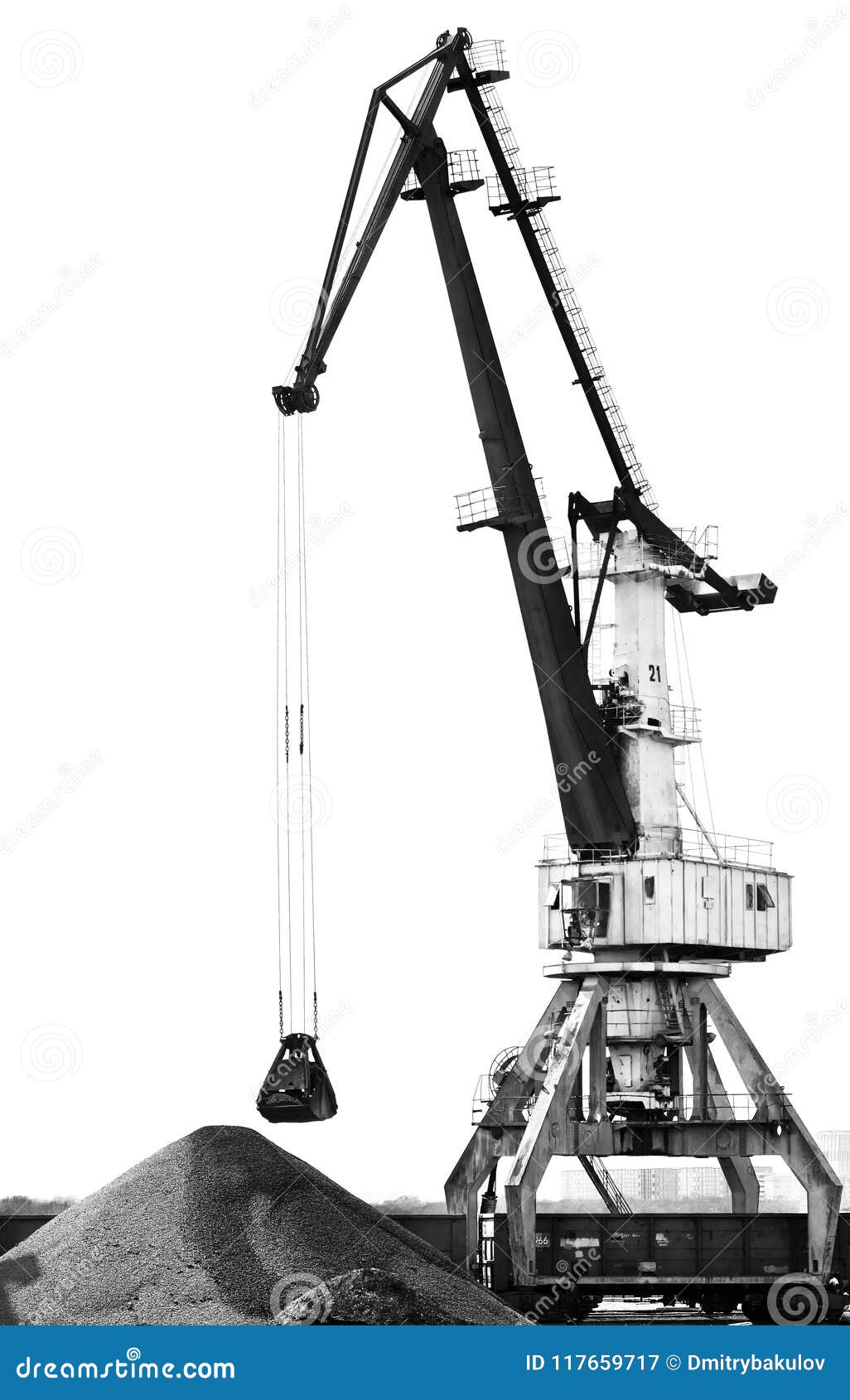 The Old Crane Loading Rubble in a Railway Carriage. Grab Bucket during ...