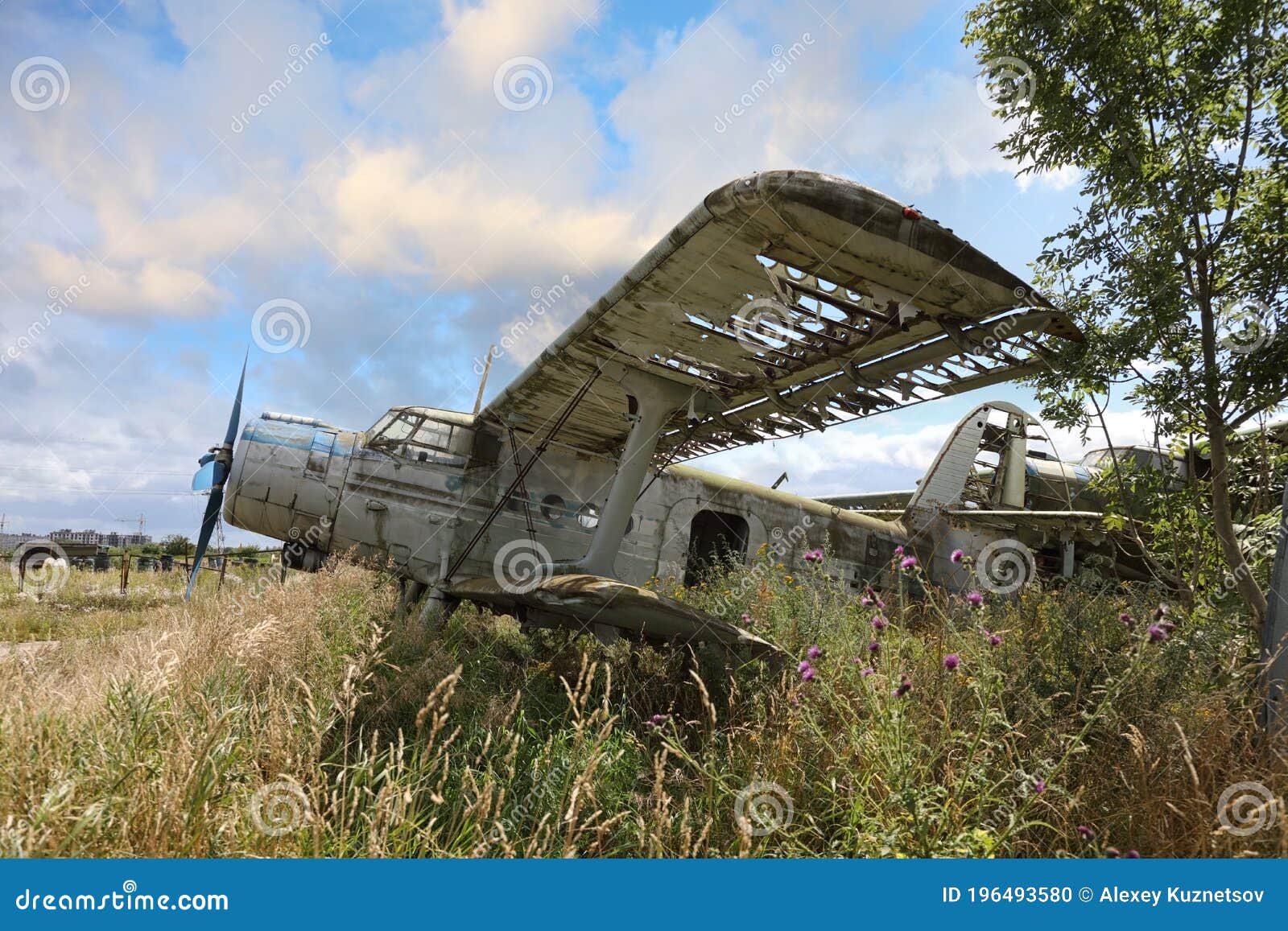 Old Crashed and Abandoned Small Plane. Airplane Graveyard Stock Photo ...