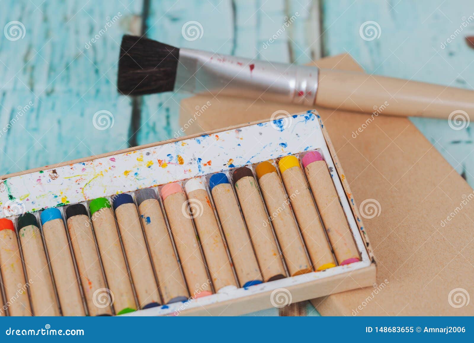 Old Crayon in Box on Book Note Stock Image - Image of blue, colored ...