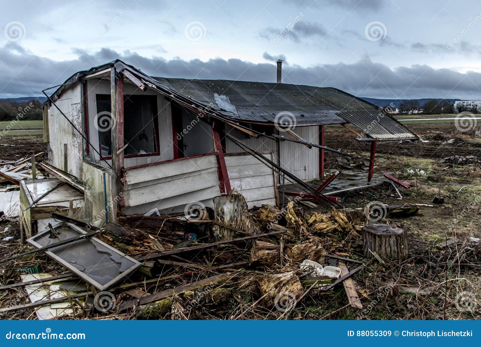 Old Creepy Dark Abandoned Destructive Dirty House Broken Windows Stock ...