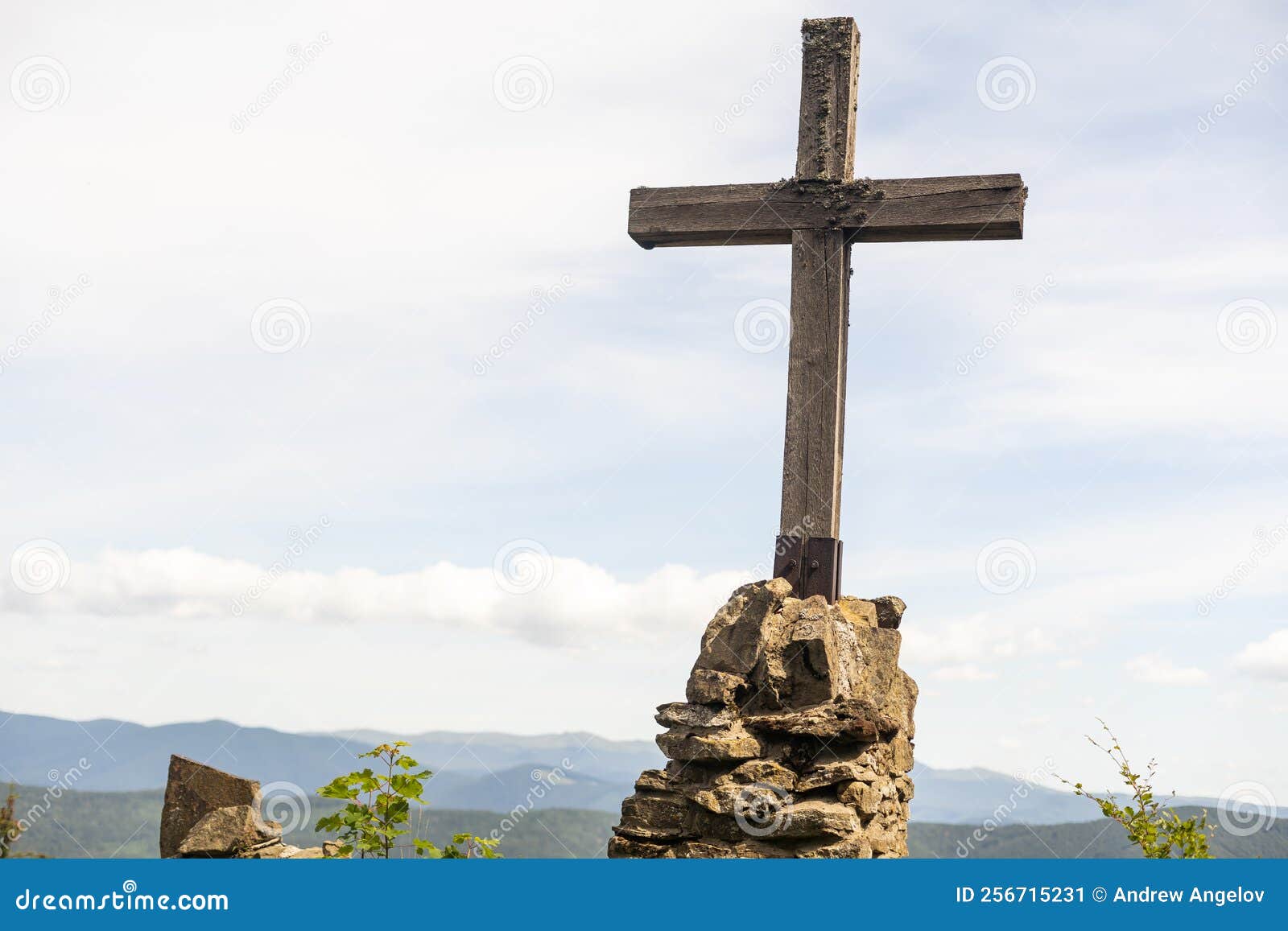 Old cross at a cemetery stock image. Image of rock, christian - 256715231