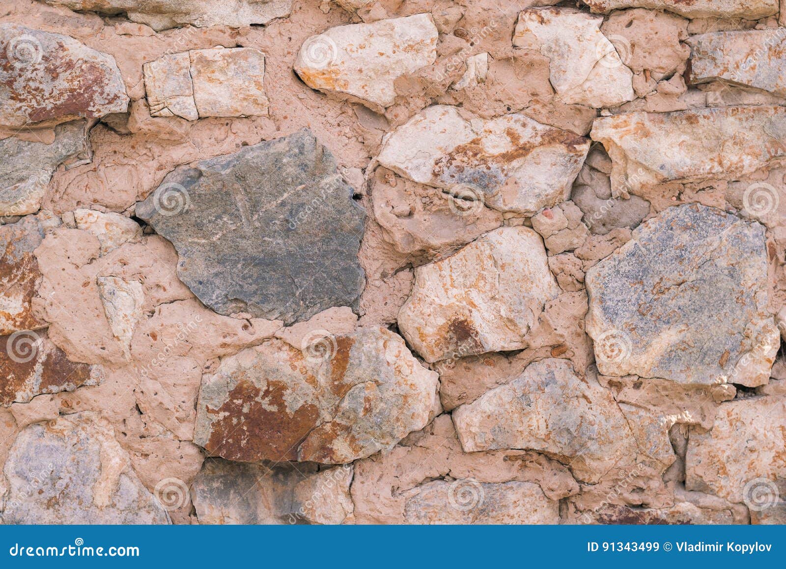 The Old Crumbling Wall of Stones and Concrete. Stock Image - Image of ...