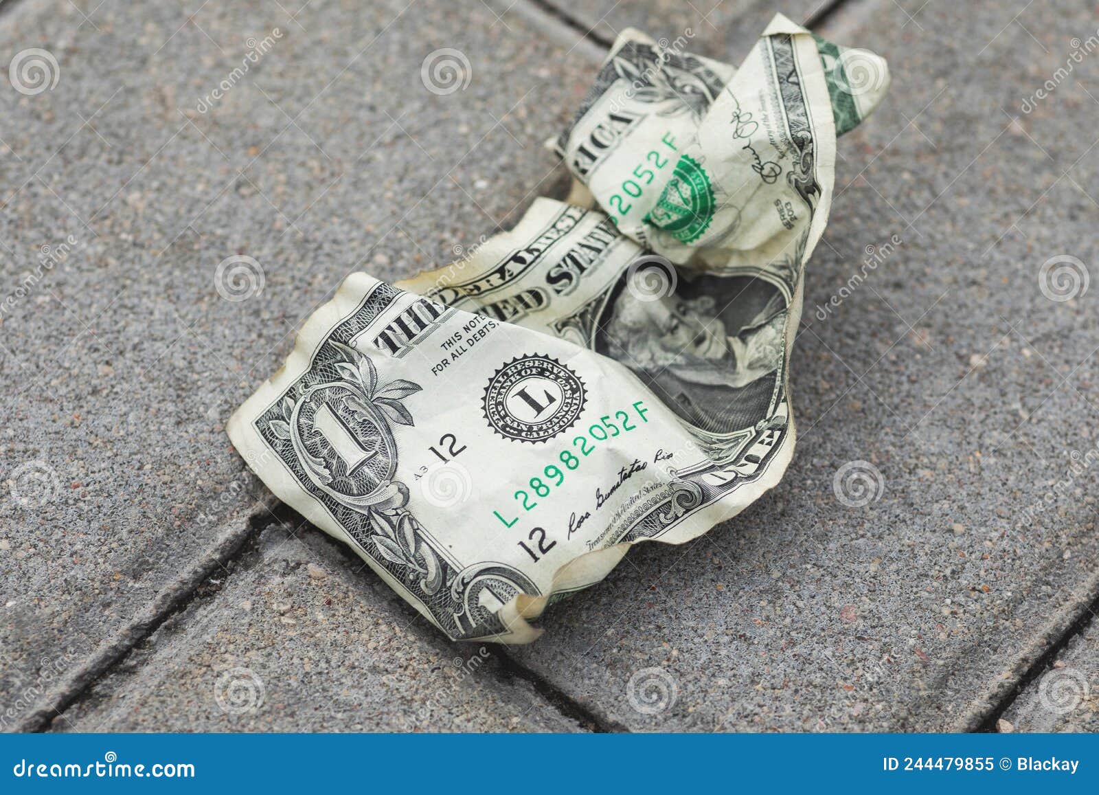 Old and Crumpled One Dollar Bill on the Ground Stock Image - Image of ...