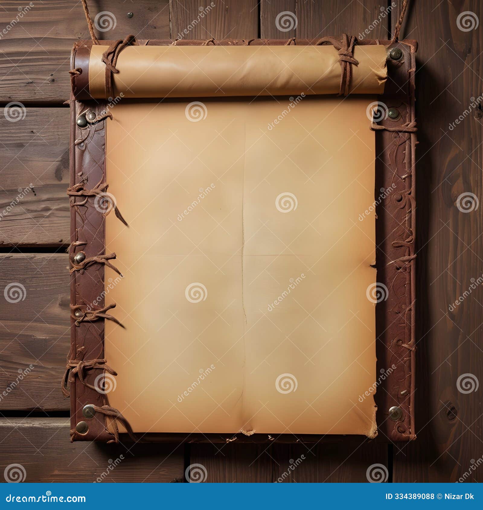 An Old, Crumpled Parchment Scroll Hanging on a Wooden Wall Stock ...