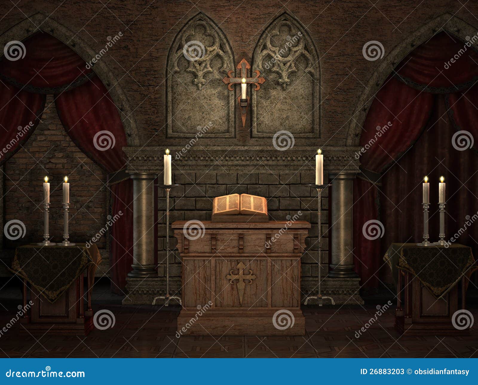 Old crypt with candles stock illustration. Illustration of crypt - 26883203