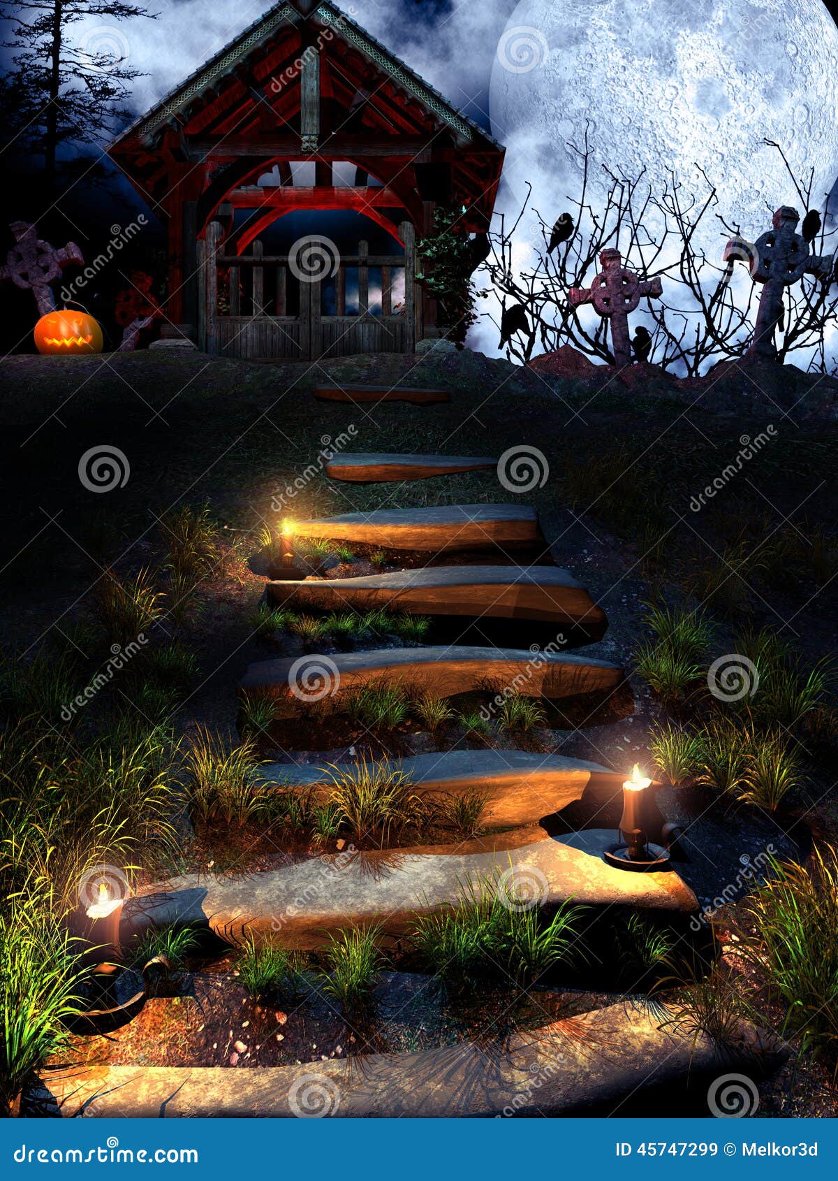 Old Crypt in the Halloween Night Stock Illustration - Illustration of ...