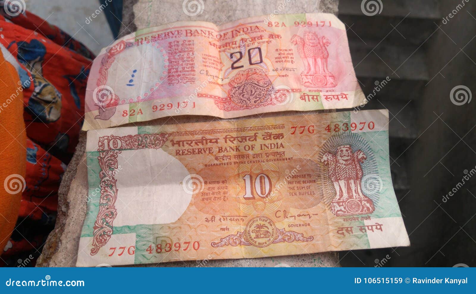 Old Currency of India 20 Rupees & 10 Rupees Note Stock Image - Image of ...