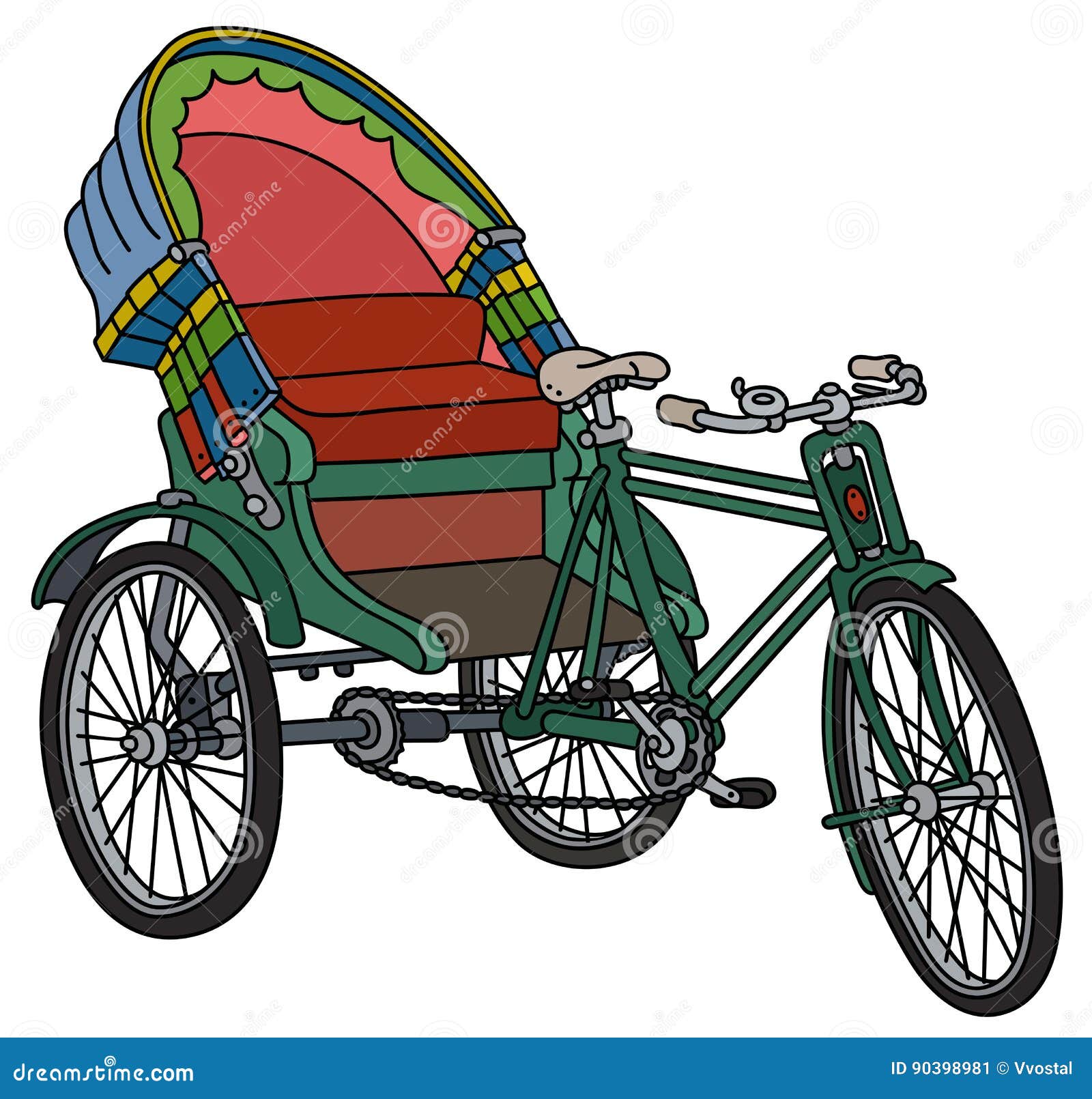 Old cycle rickshaw stock vector. Illustration of green - 90398981