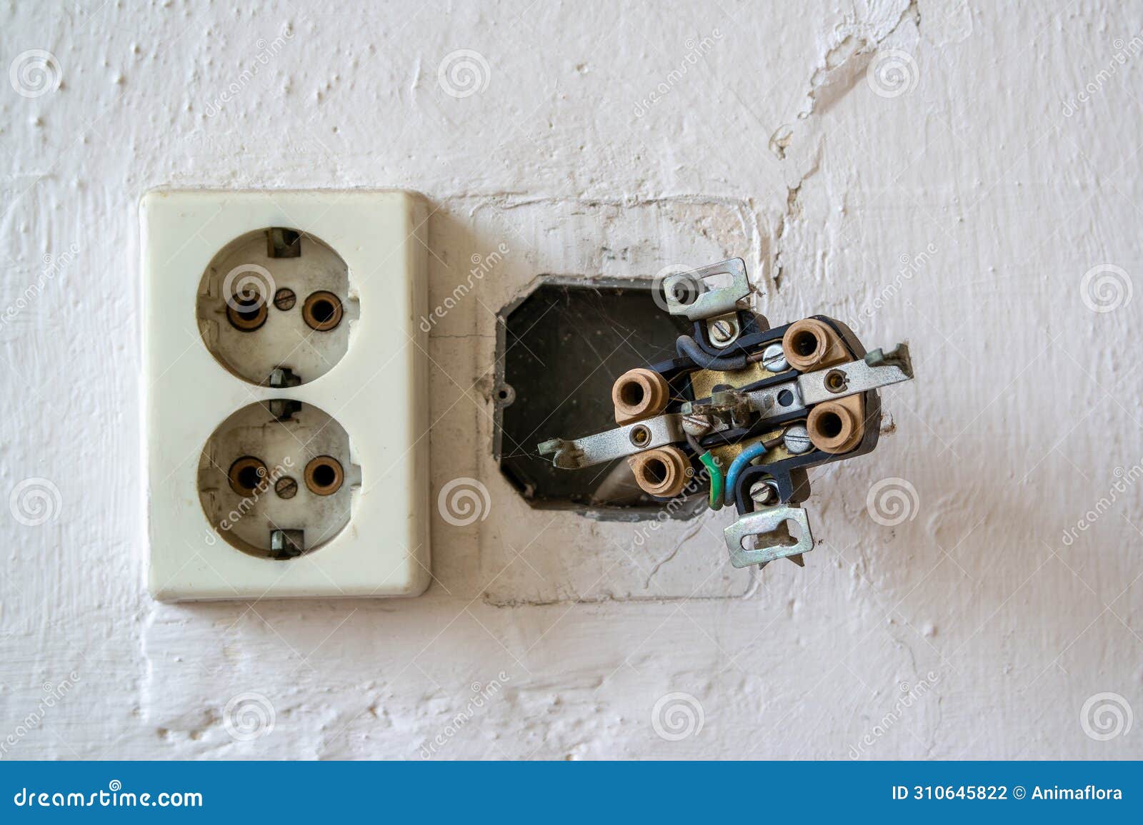 Old Damage Electrical Outlet on a Wall Stock Photo - Image of outlet ...