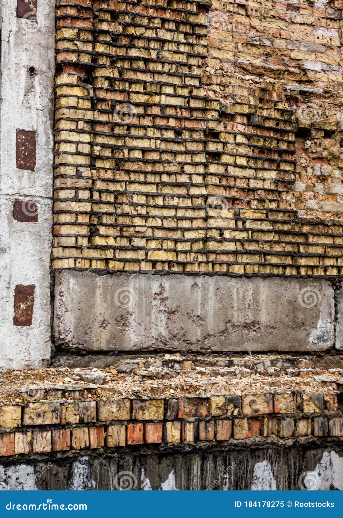 The Old and Damaged Brick Wall Stock Image - Image of construction ...