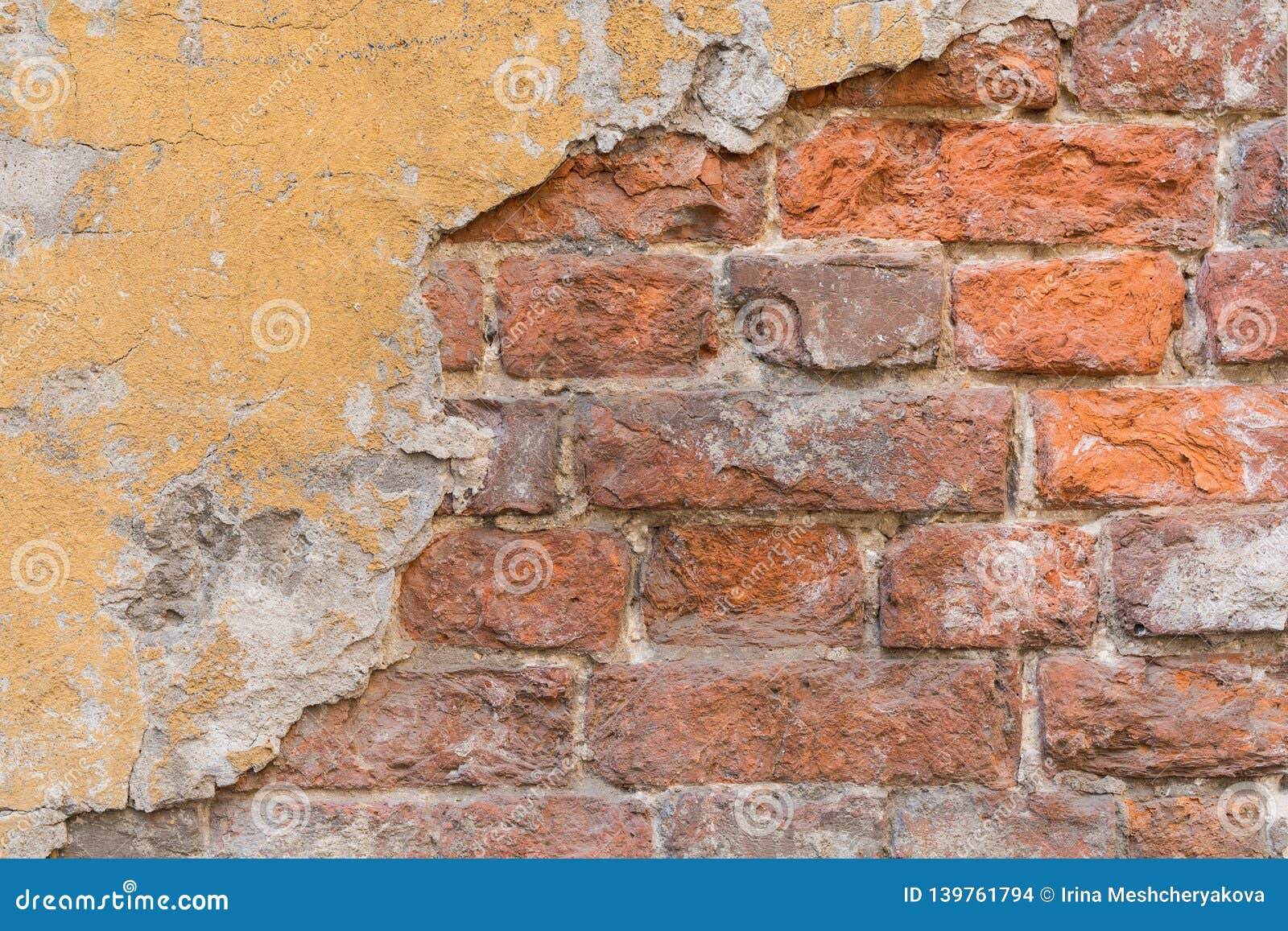 Old Damaged Brick Wall with Plaster Stock Photo - Image of brickwork ...
