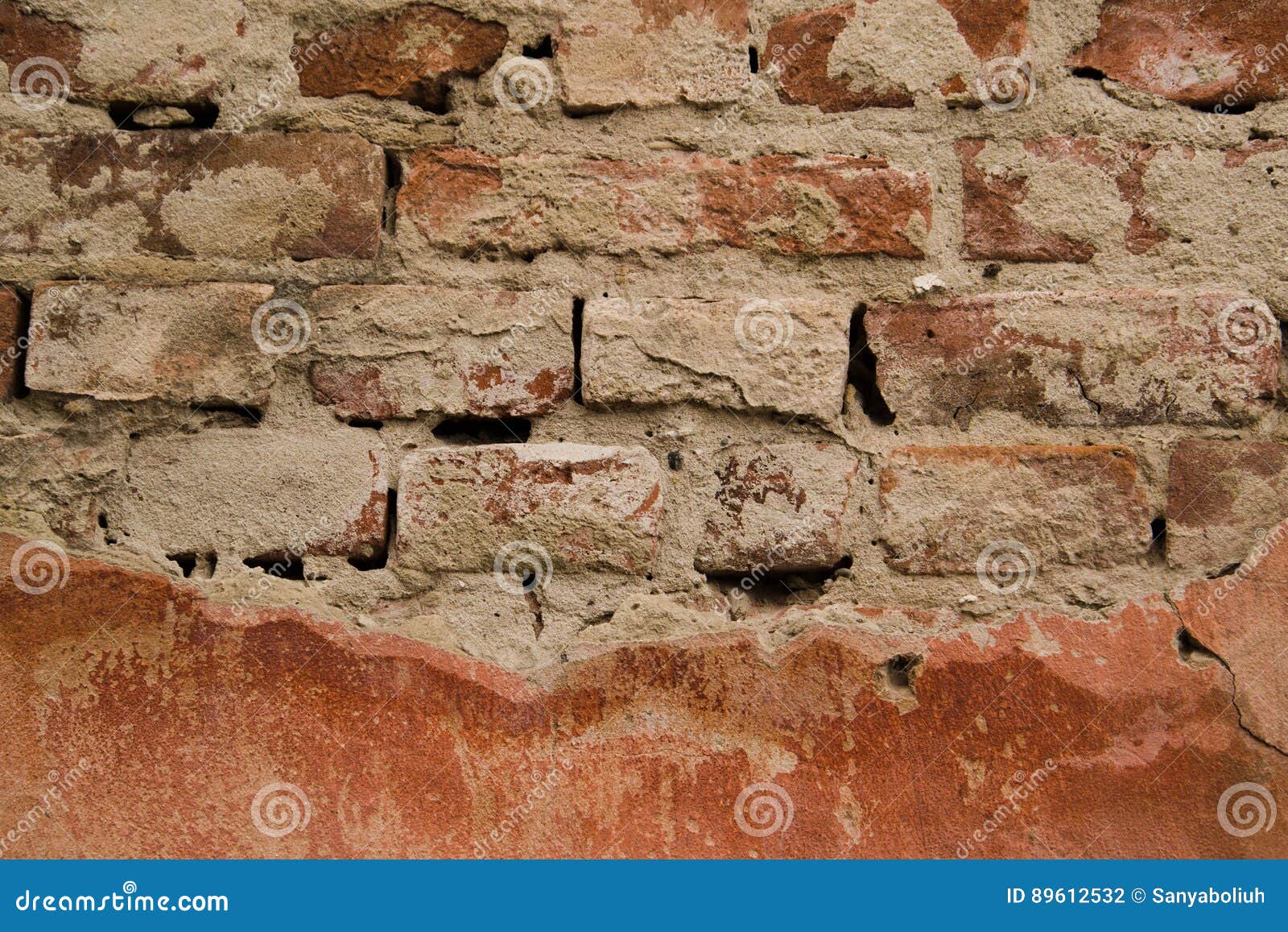 Old damaged brick wall stock photo. Image of grungy, backdrop - 89612532
