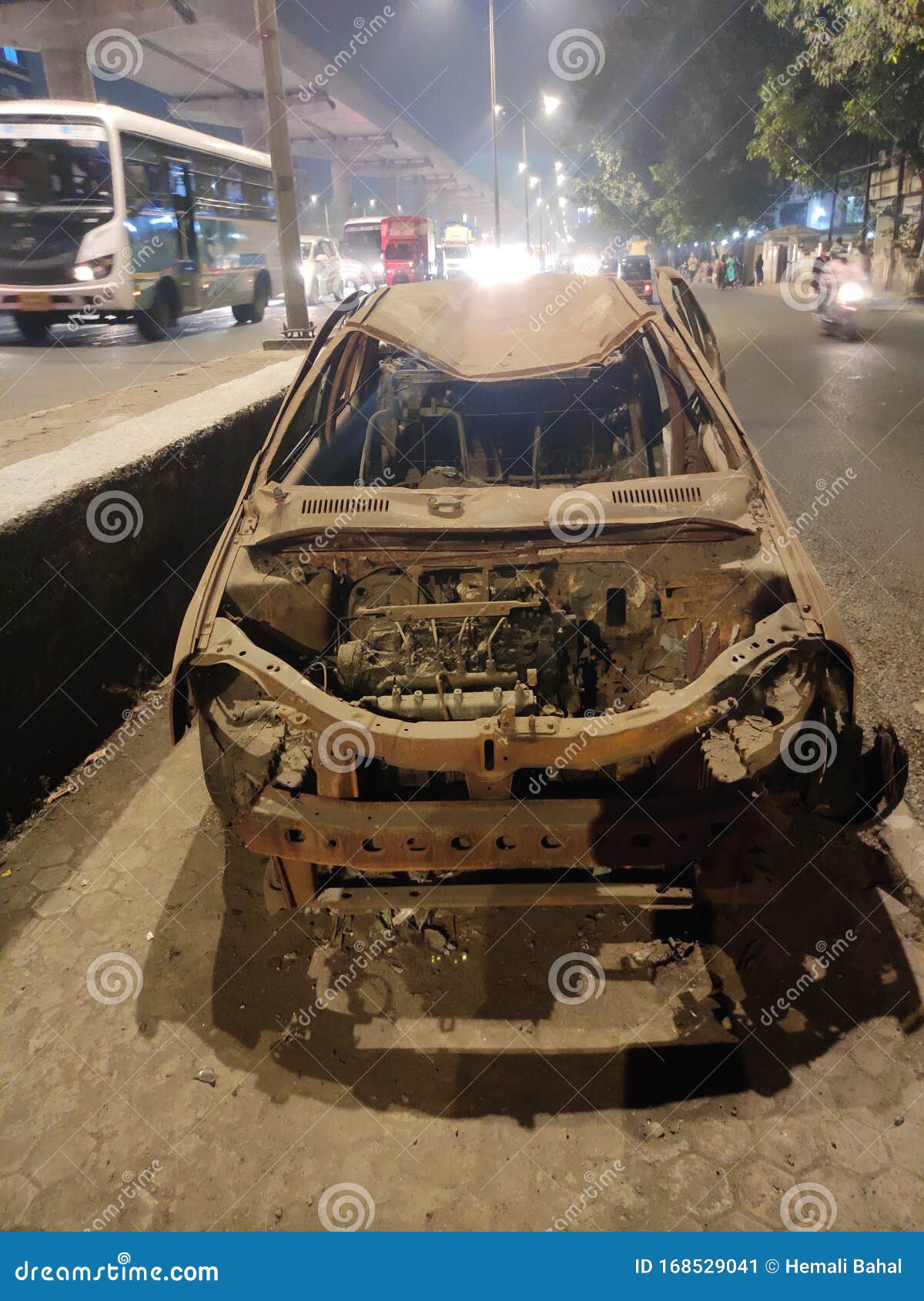 Old Damaged Car with only Skeleton Structure on Roads in India Stock ...