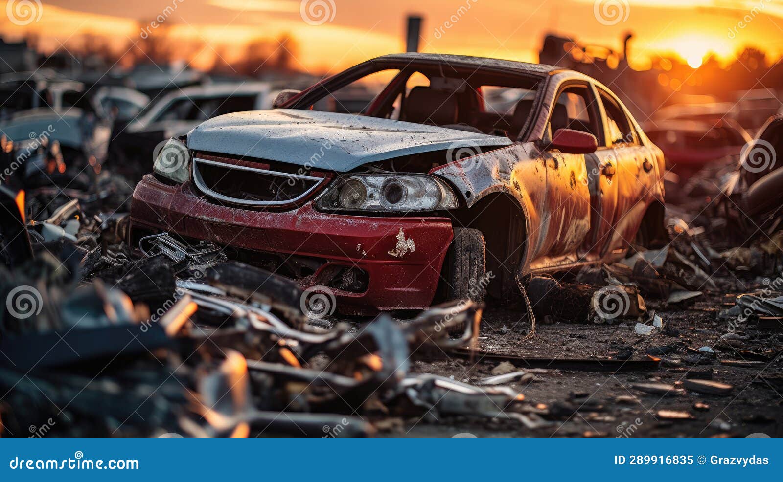 Cars Junkyard Cartoon Vector Scene. Excavator Crane Landscape Rusty ...