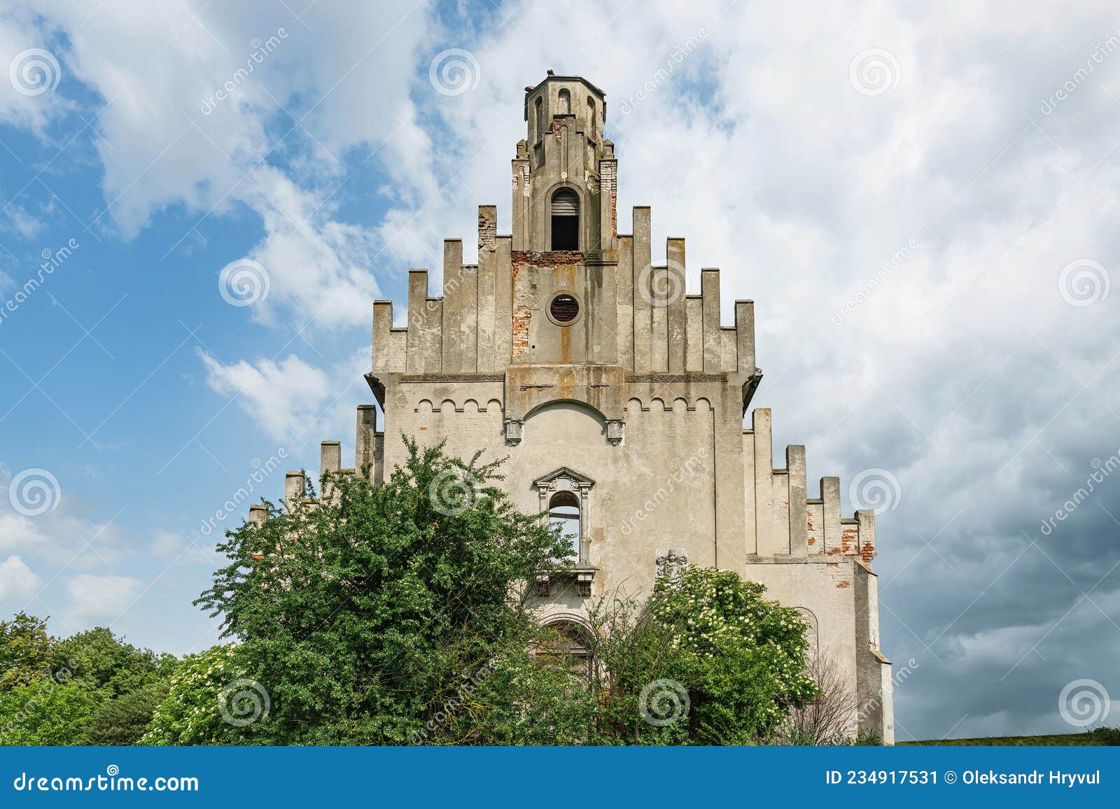 Old, Damaged Church. Destroyed Facade, Broken Windows Stock Image ...