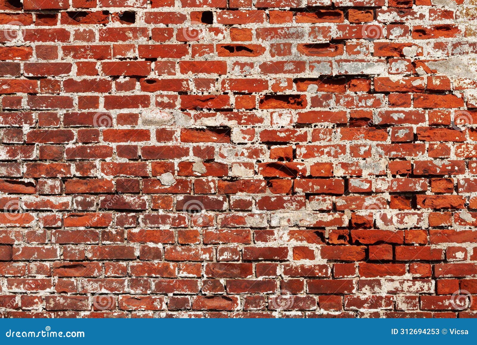 Old damaged red brick wall stock image. Image of destroyed - 312694253