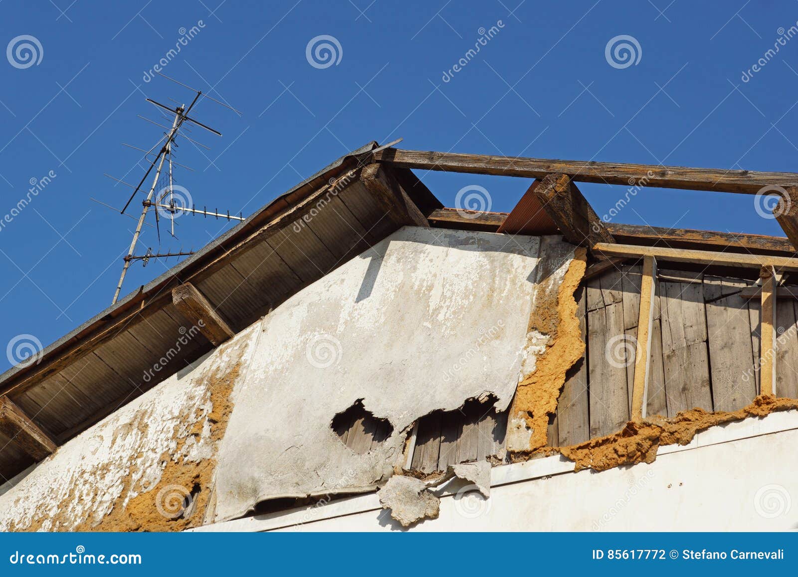 Old Damaged the Roof of an Abandoned House Stock Photo - Image of ...