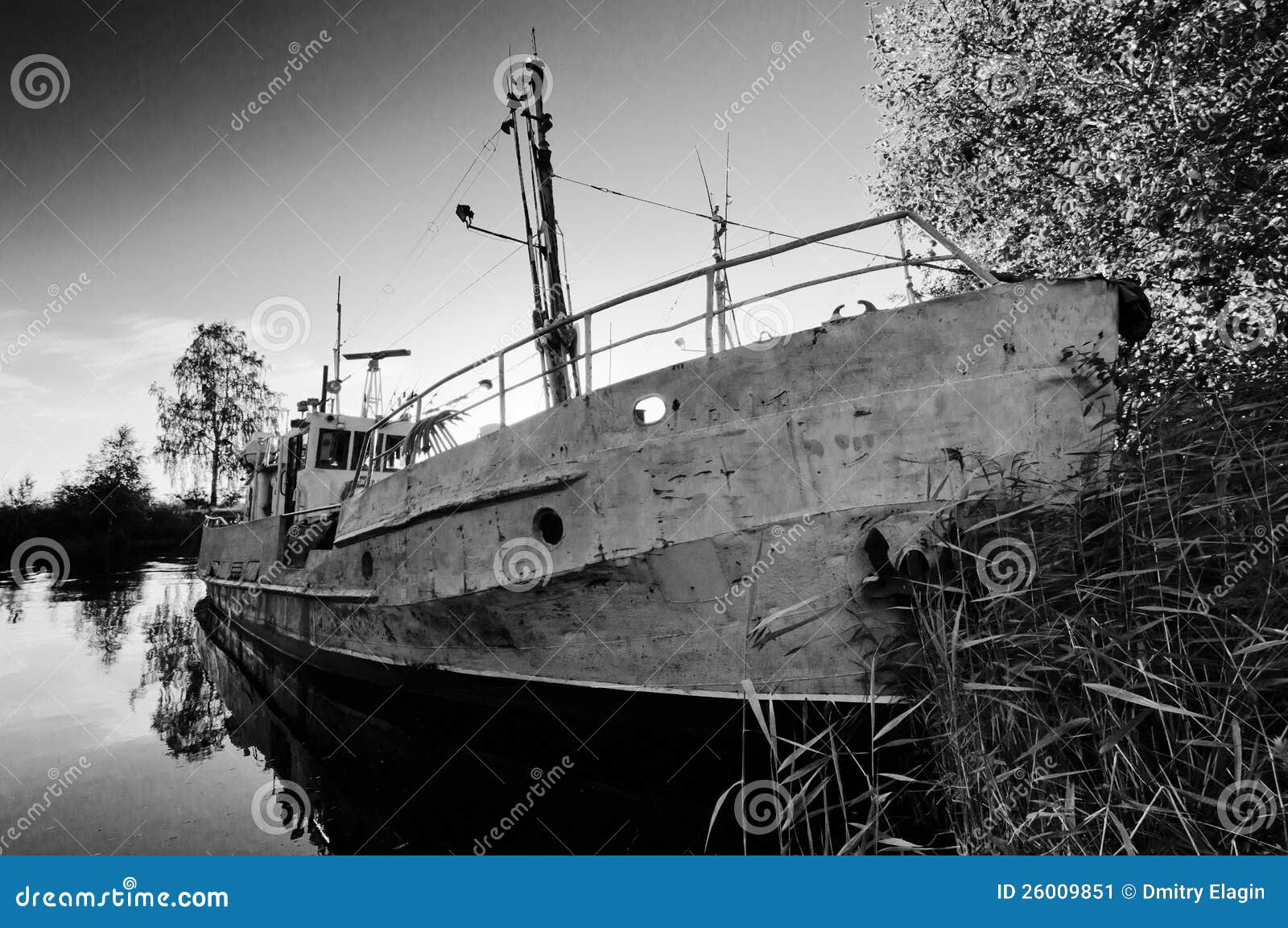 Old and Damaged Ship on Still Water Stock Image - Image of nautical ...