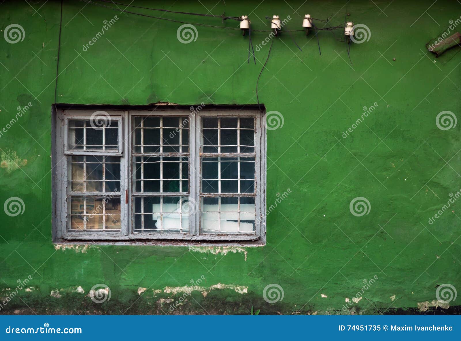 Old Damaged Windows, Grunge Window, Green Wall Texture Royalty-Free ...
