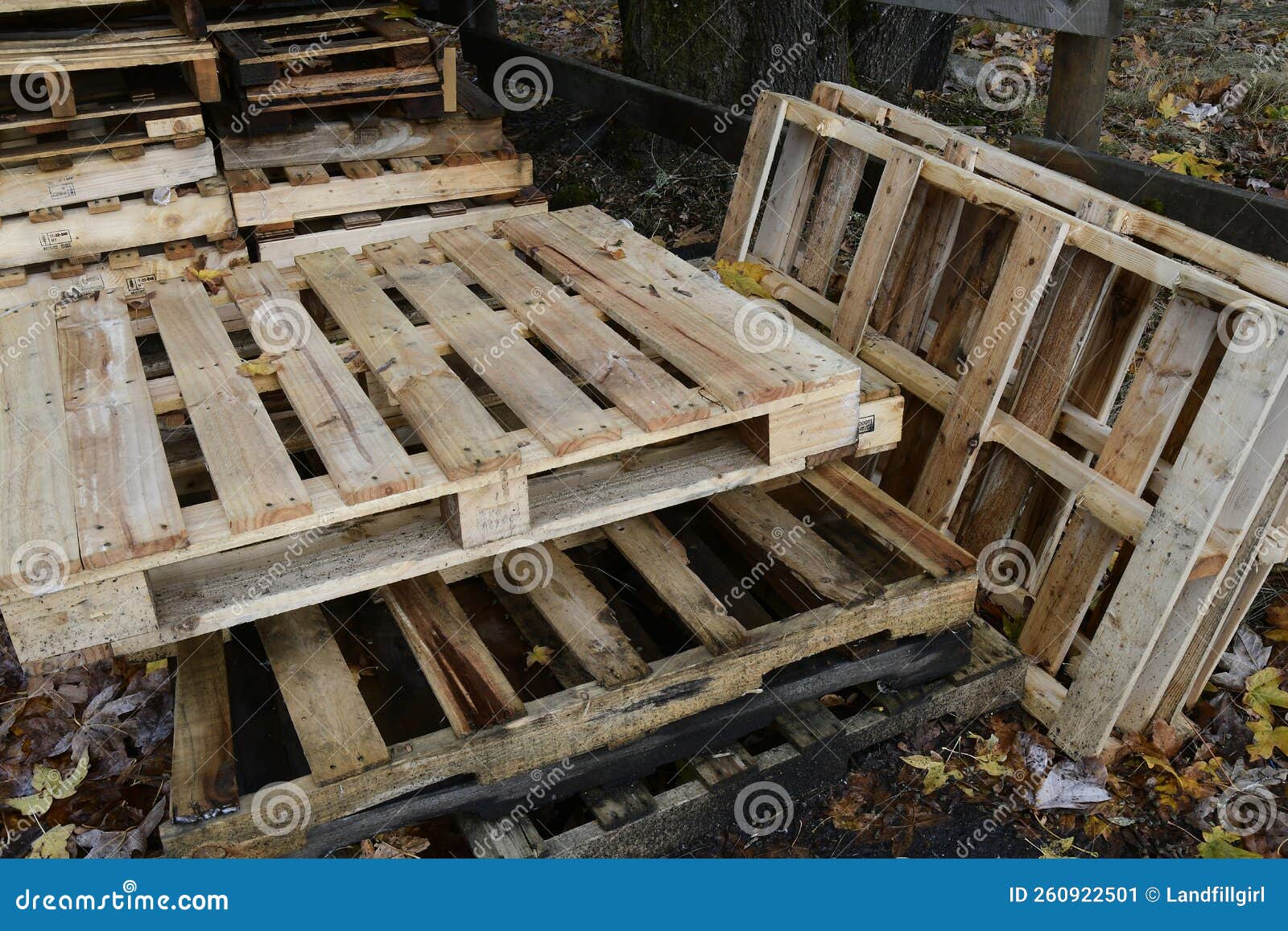 Old Damaged Wooden Pallets stock image. Image of open - 260922501