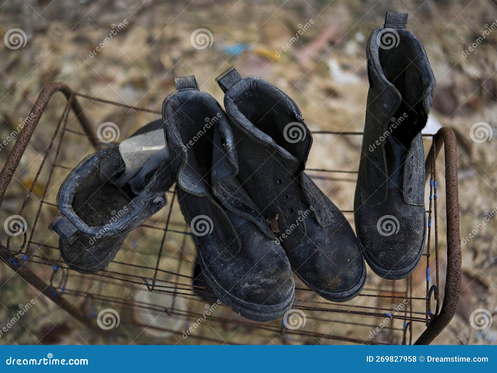 Old Damaged Work Rubber Boots Stock Photo - Image of rancid, dirty ...