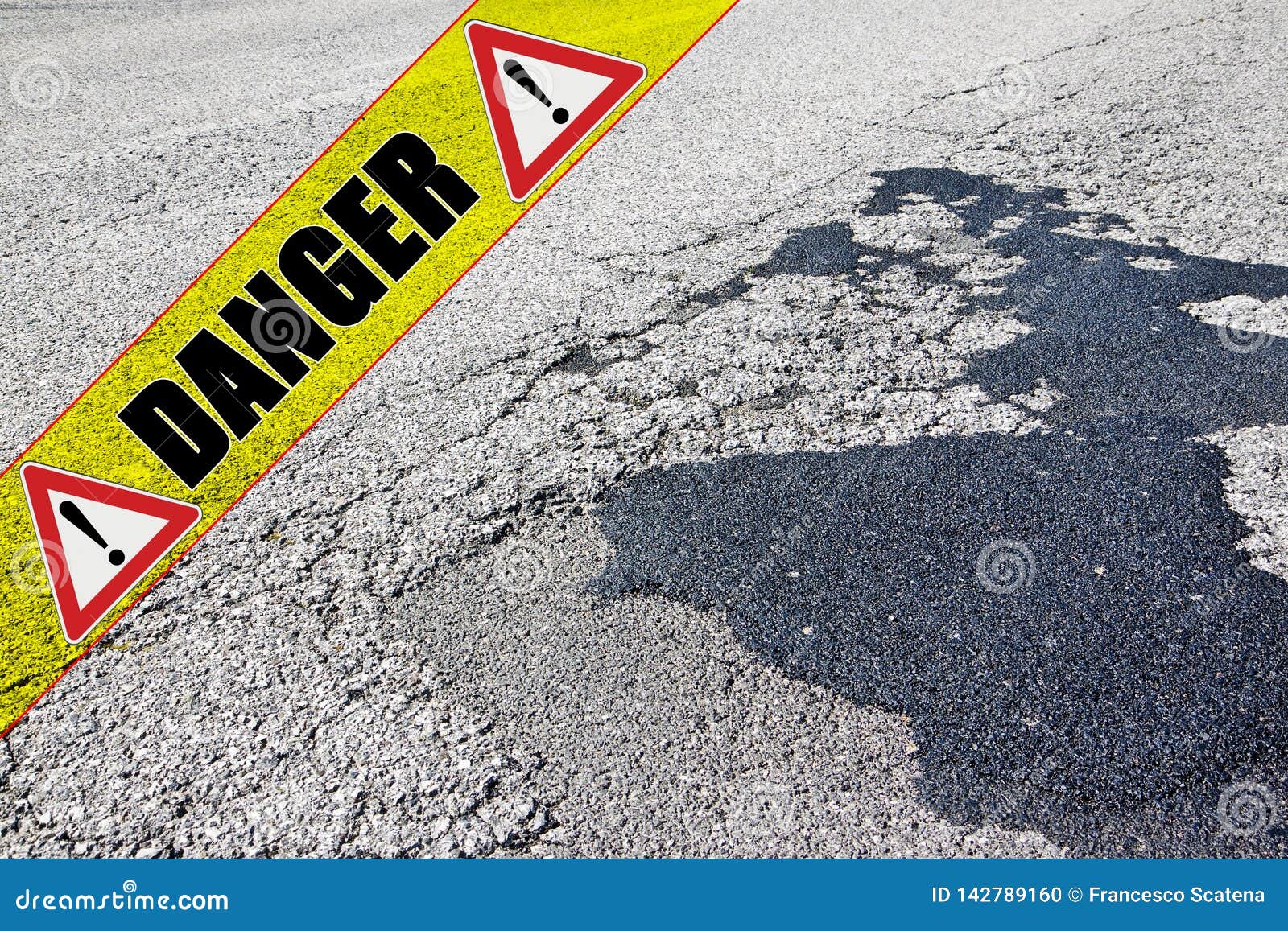 Old Dangerous Damaged Cracked Asphalt Road Surface with Patch - Concept ...