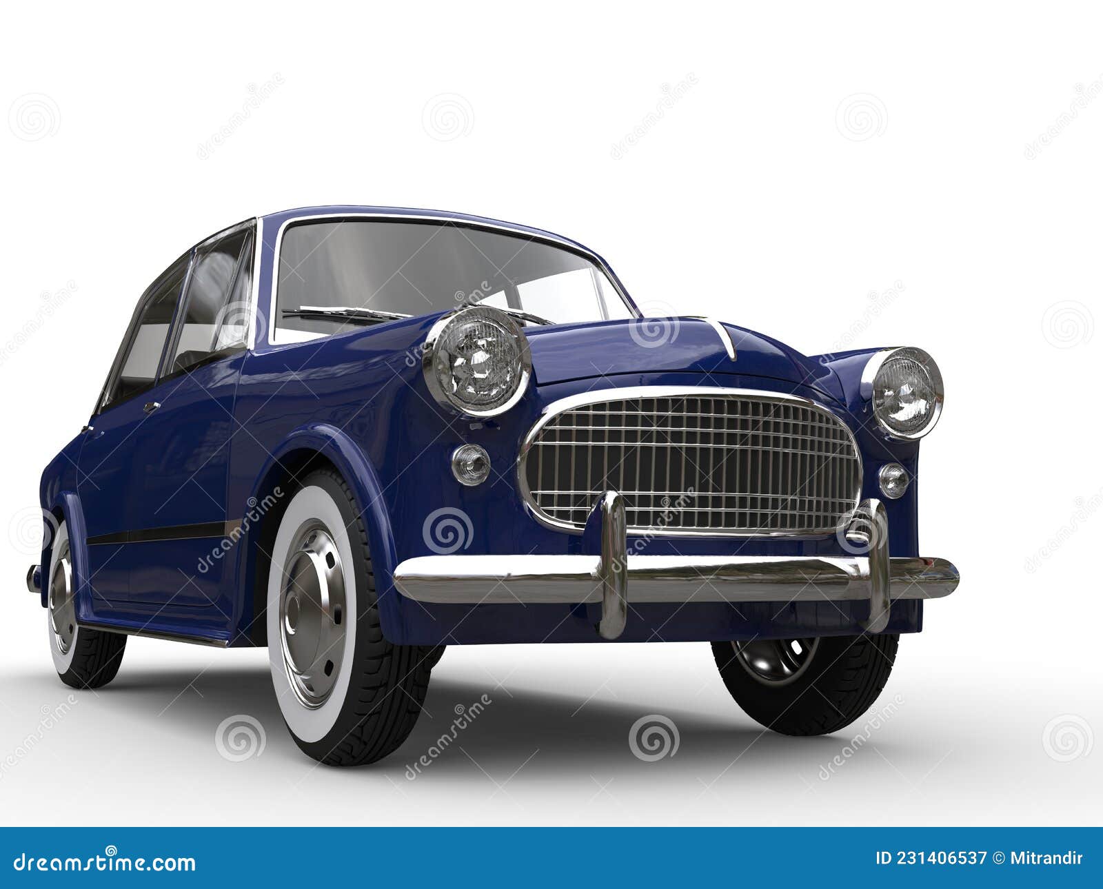 Old Dark Blue Vintage Compact Car - Closeup Shot Stock Illustration ...