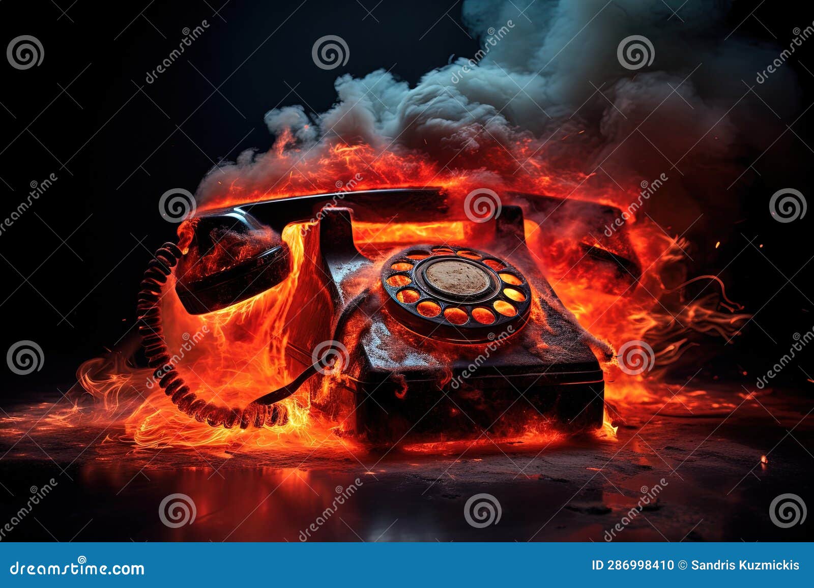 Old, Dark Burning Telephone in Flame Stock Illustration - Illustration ...