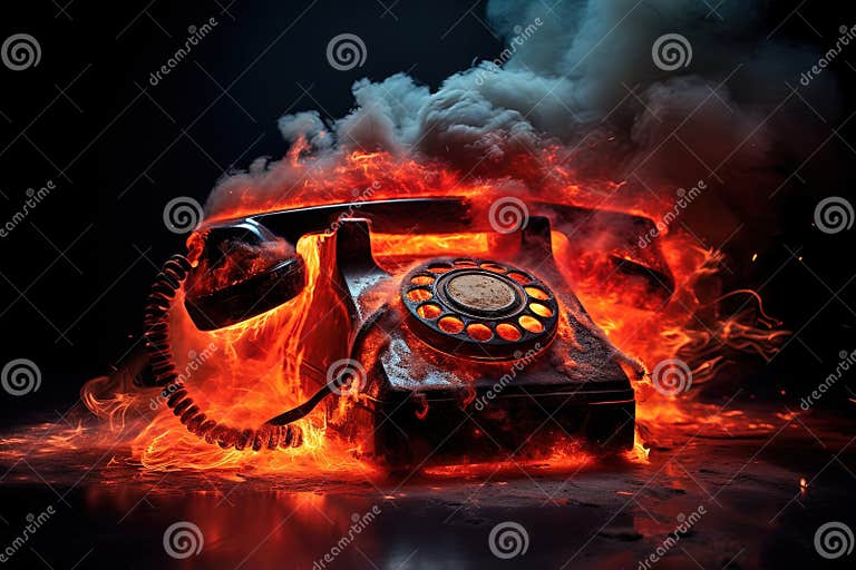 Old, Dark Burning Telephone in Flame Stock Illustration - Illustration ...