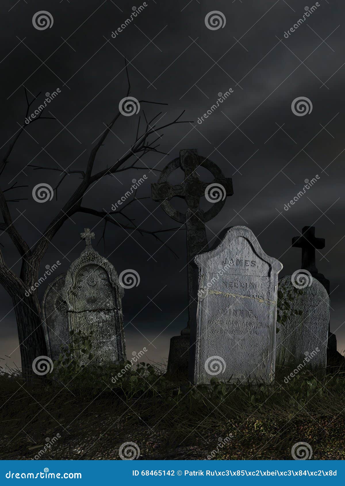 Dark Cemetery With Crosses Royalty-Free Stock Image | CartoonDealer.com ...