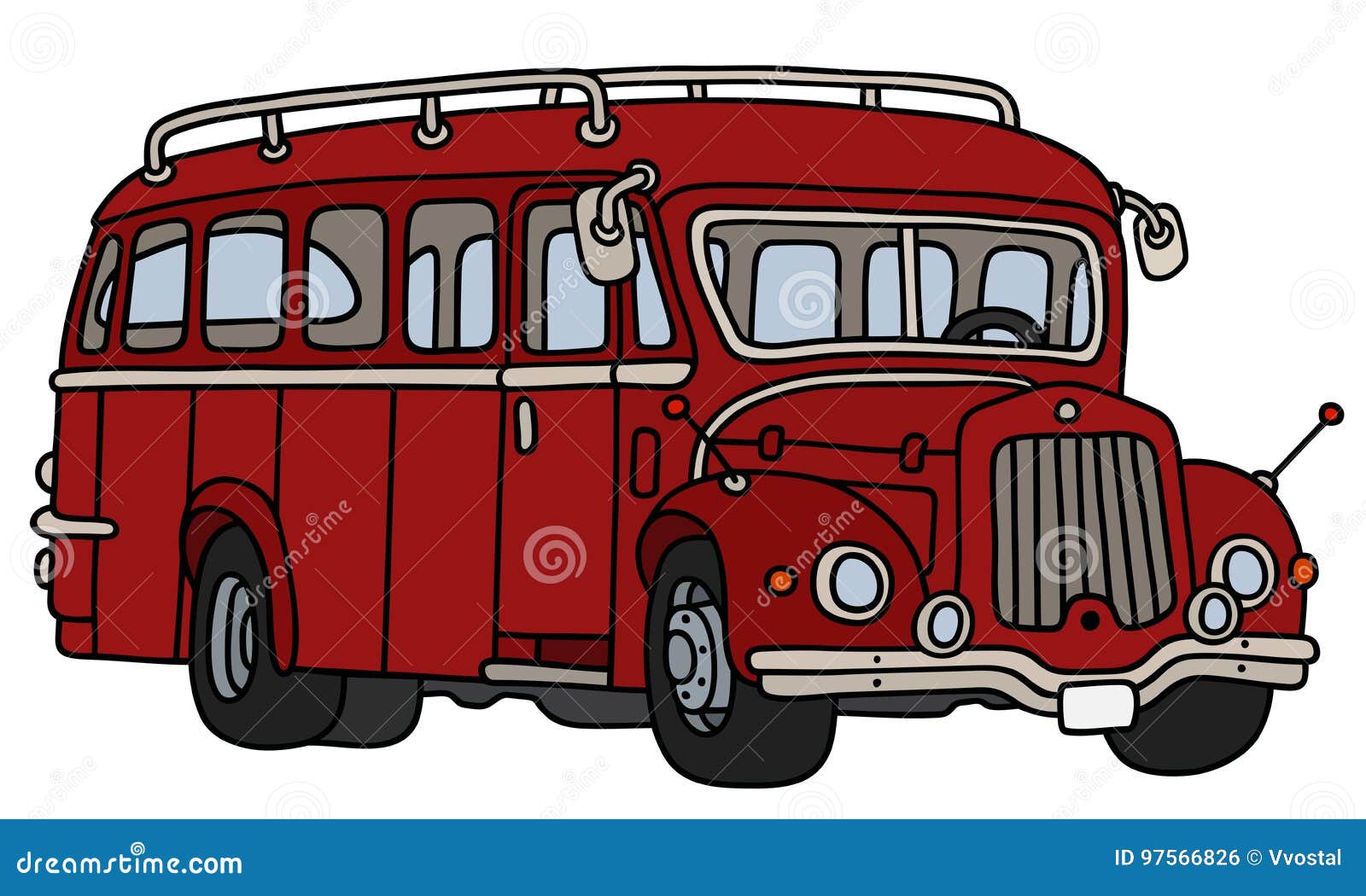 Old dark red bus stock vector. Illustration of hand, classic - 97566826